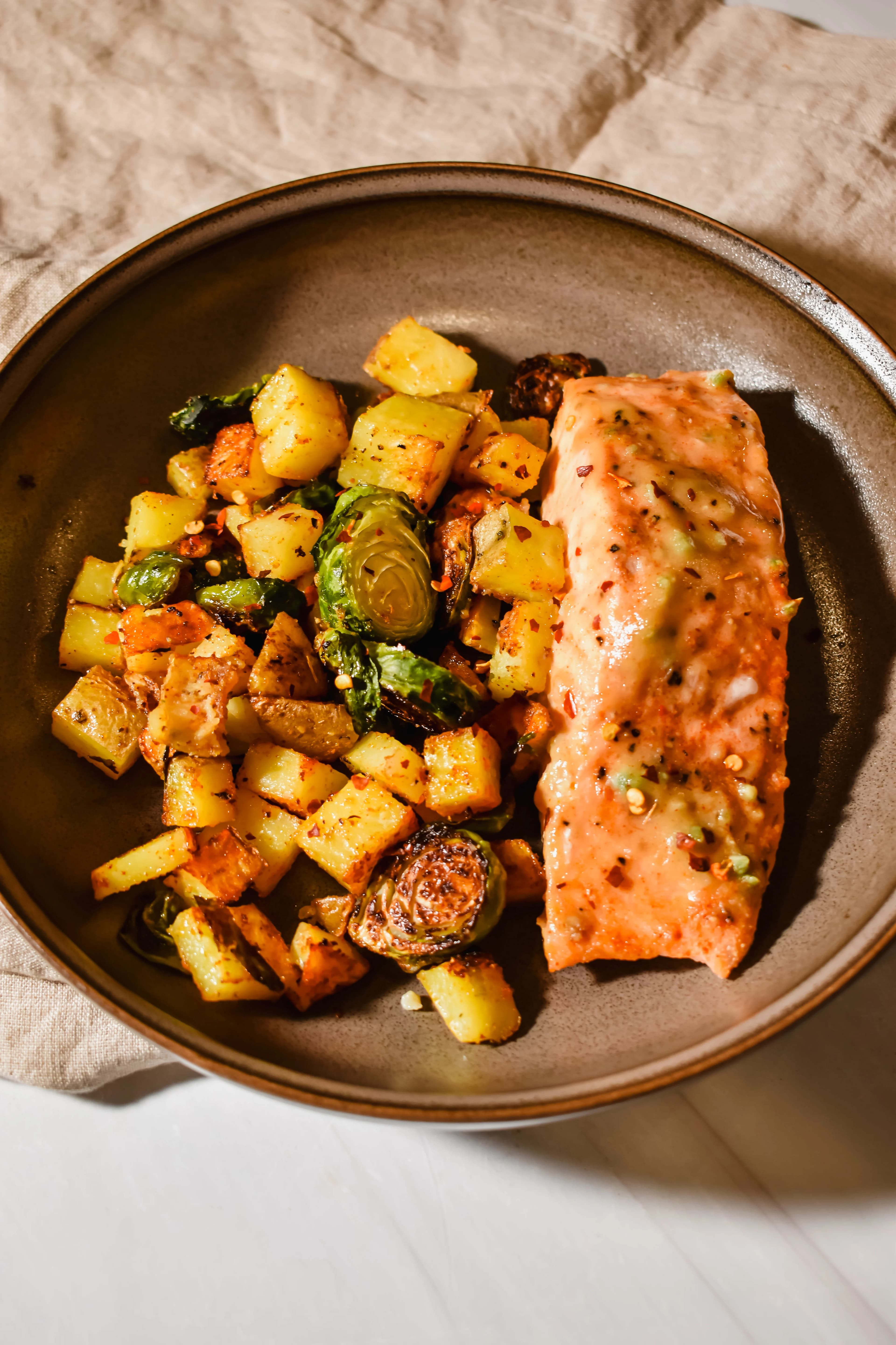 Easy Maple Dijon Salmon with Roasted Veggies by easyeatsdietitian